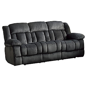 Pemberly Row Plush Double Reclining Sofa, Upholstered 3 Seater Fabric Recliner Couch for Home Living Room, Charcoal