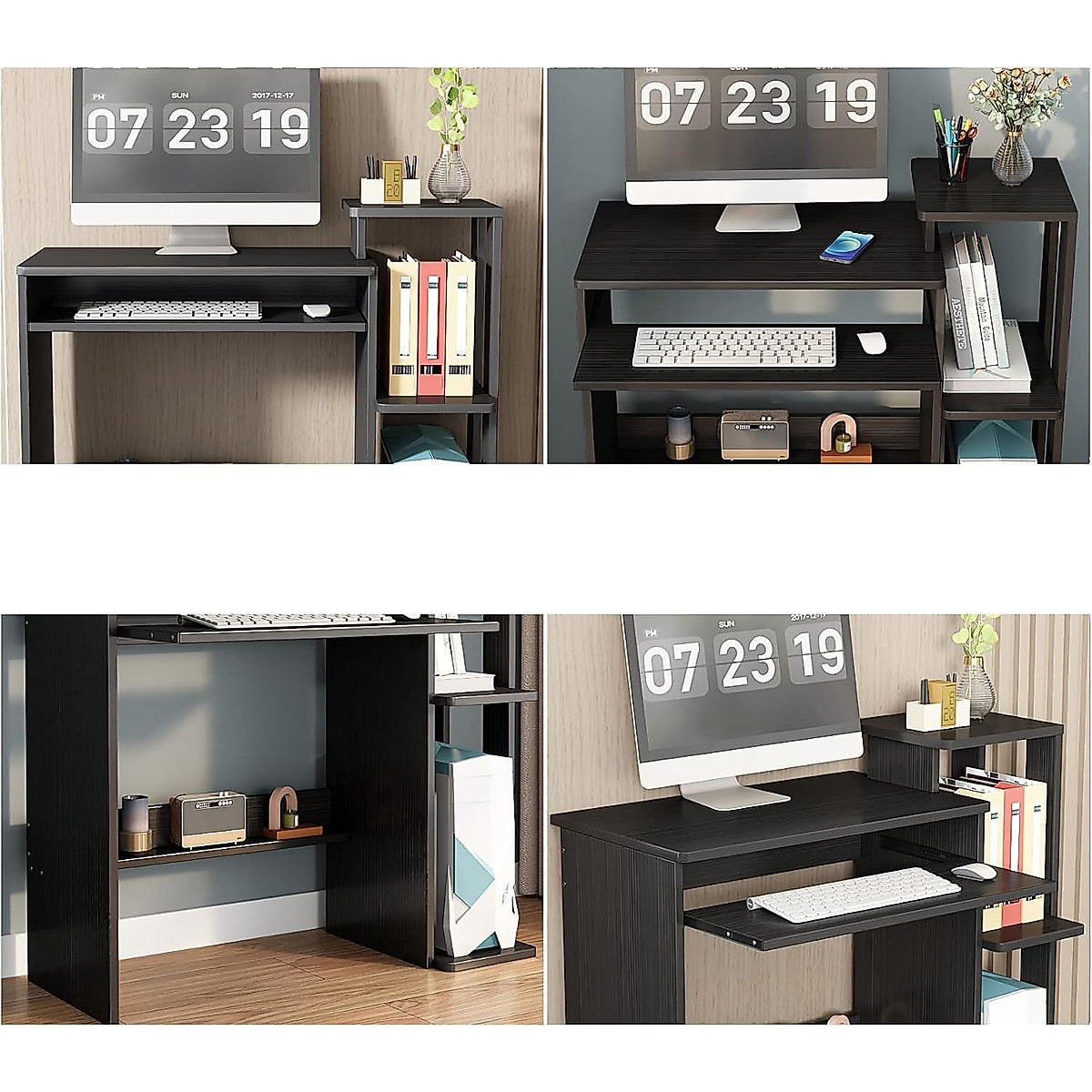 Small Computer Desk, Small Desk with Keyboard Tray and Bookshelf, 26''Home Office Desk for Space Saving, Small Home Laptop Notebook Computer Desk with Storage Shelves Computer Writing Desk, Black