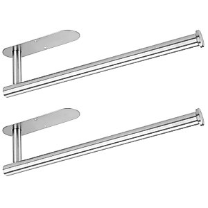 Paper Towel Holder Under Cabinet,Kitchen Wall Mount Stainless Steel Paper Towel Holder, Self-Adhesive or Screw Mount, for Kitchen and Bathroom.Silver 2pack