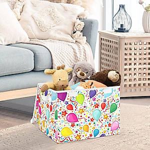 Birthday Party Colorful Balloons Storage Bins with Lids Storage Containers Cubes Box Collapsible Closet Organizer Fabric Storage Basket for Bedroom Clothes Office Shelves Nursery Gifts Home Decor