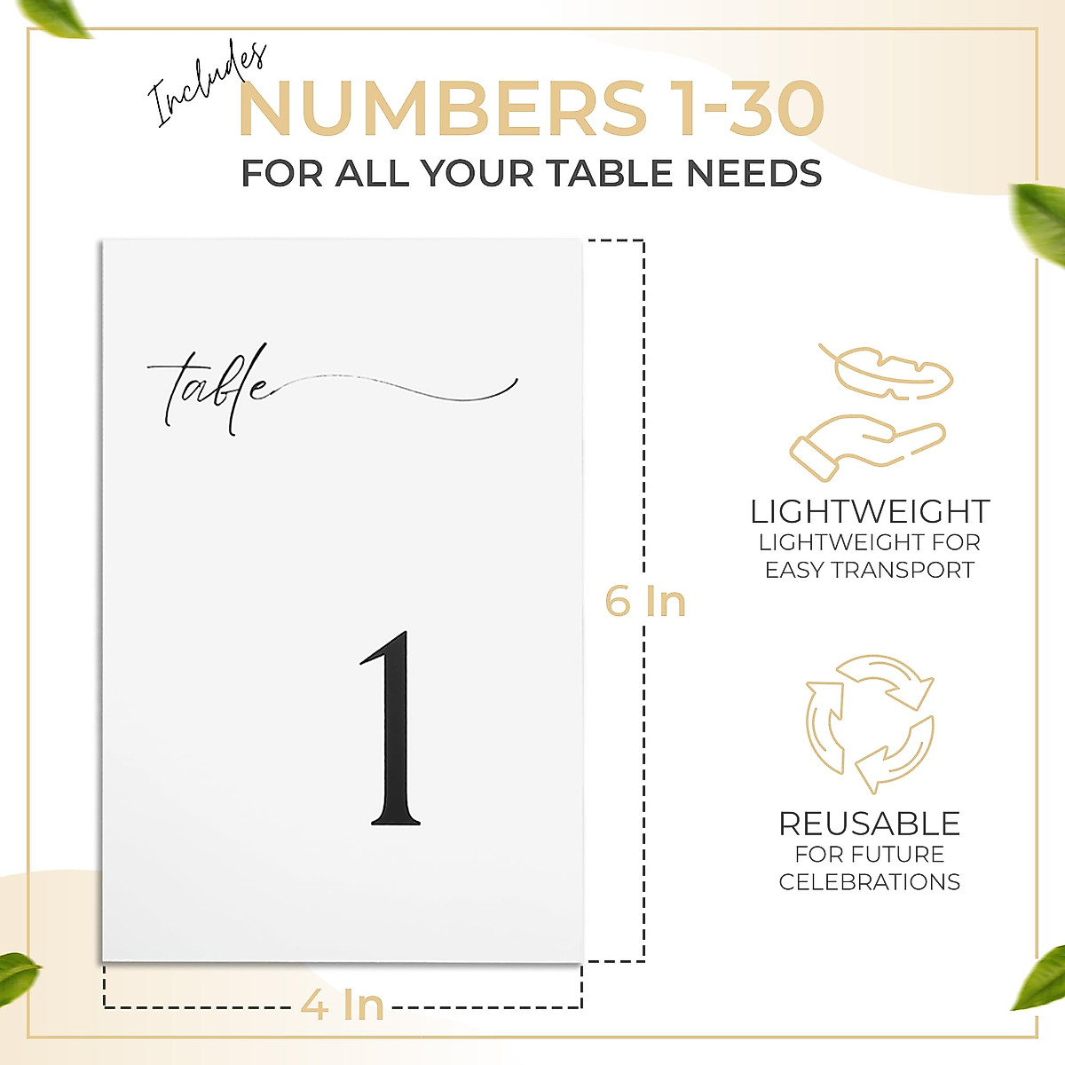 Wedding Table Numbers 1-30 Cards - Perfect for Wedding Reception, Banquets, and Special Occasions, Set Includes Numbers 1-30 and Head Table, Durable Double-Sided 6x4 inch Cards by Daivers