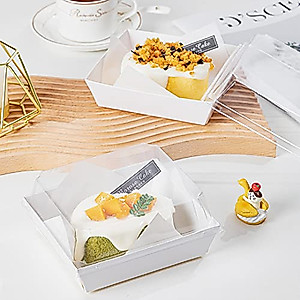 ZORRITA 50 Pack Paper Charcuterie Boxes with Clear Lids, Disposable Sandwich Boxes Square Cake Box To Go Food Containers for Bakery, Strawberries, Cake Slice and Cookies (White)