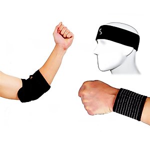 NICKSTON 1 Cotton Sport Stretchable Headband, 1 Striped Wrist Strap and 1 Elbow Brace Strap (ST3) for Recovery, Support, and Injury Protection - 3pcs Set