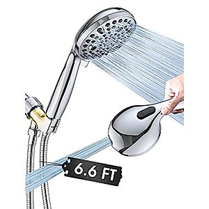 High Pressure 10 Setting Handheld Shower Head, 5" Detachable Showerhead Spray Built-in Power Wash to Clean Tub, Tile & Pets, 79" Extra Long Stainless Steel Hose, Adjustable Bracket - Chrome