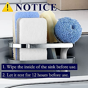 Kitsure Sponge Holder - Multipurpose Sink Caddy Kitchen Sink Organizer, Dish Brush Holder w/ Adhesive Tape, for Sponges, Scrubber, Cleaning Rag, Stainless Steel Sink Caddy, Automatic Drainage