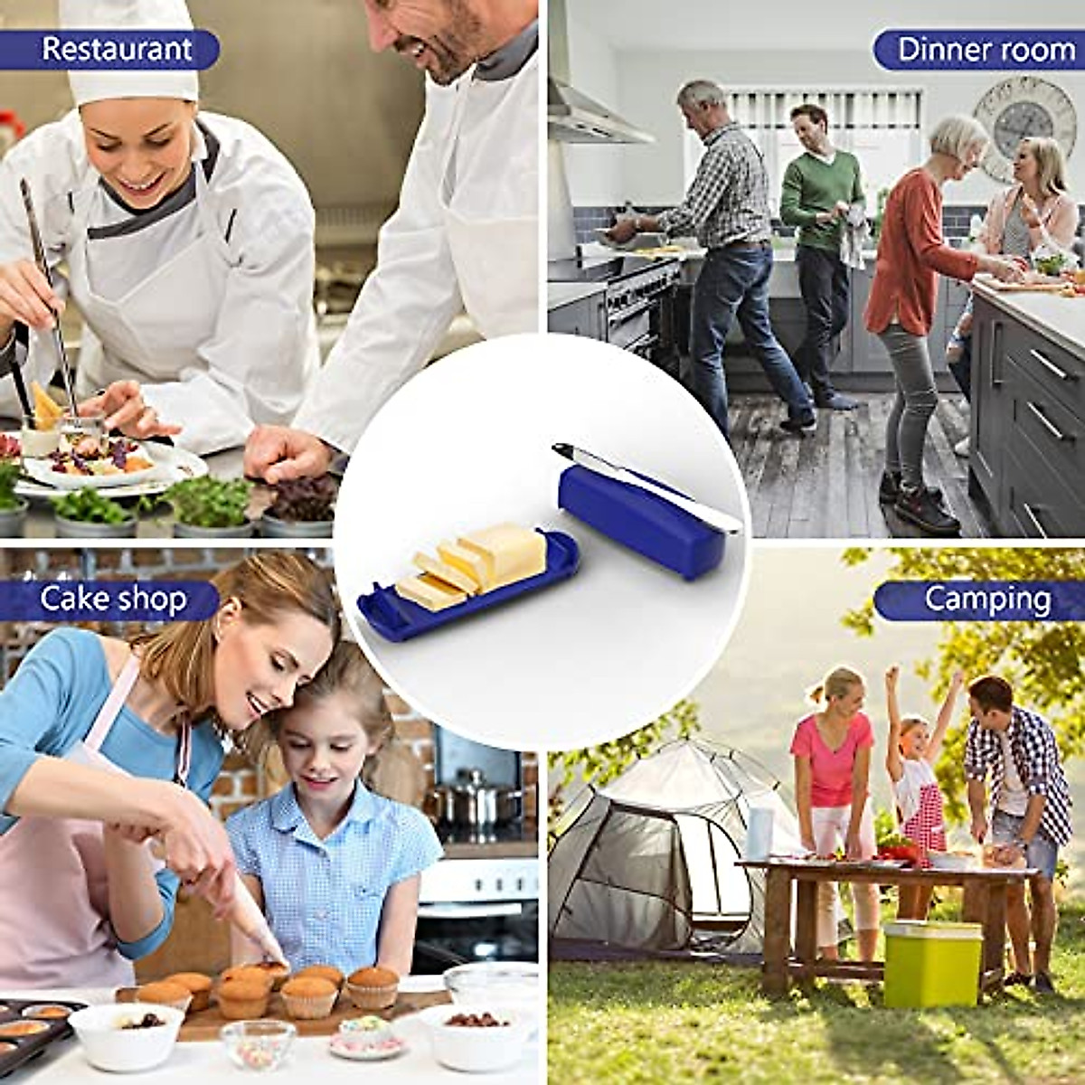 Butter Dish with Magnetic Lid, Light Butter keeper for Counter with Spreader Knife & TBSP markings, Easy Scoop, Food Safe, Perfect for East West Coast Butter (8inch-knife-1, Royal Blue)