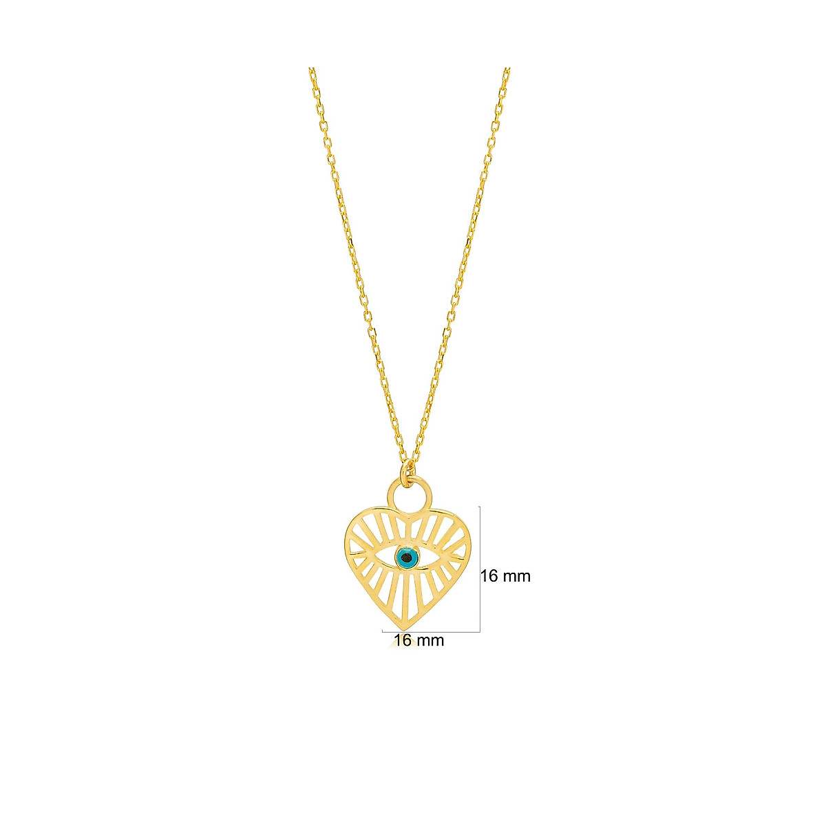 Ambica New York Heart Evil Eye Necklace for Women,14K Gold Plated Necklace with Heart Pendant,Turquoise Evil Eye Pendant Third Eye Necklace, Sterling Silver, No Gemstone