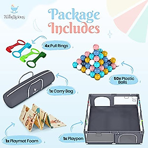 Baby Playpen with Full Play Mat for Babies and Toddlers - Cozy Play Yard with Gate, Fence, Game Balls & Carry Bag - Indoor or Outdoor - 72 x 60 Inch Play Area - Large Cuddlepen by Babylicious
