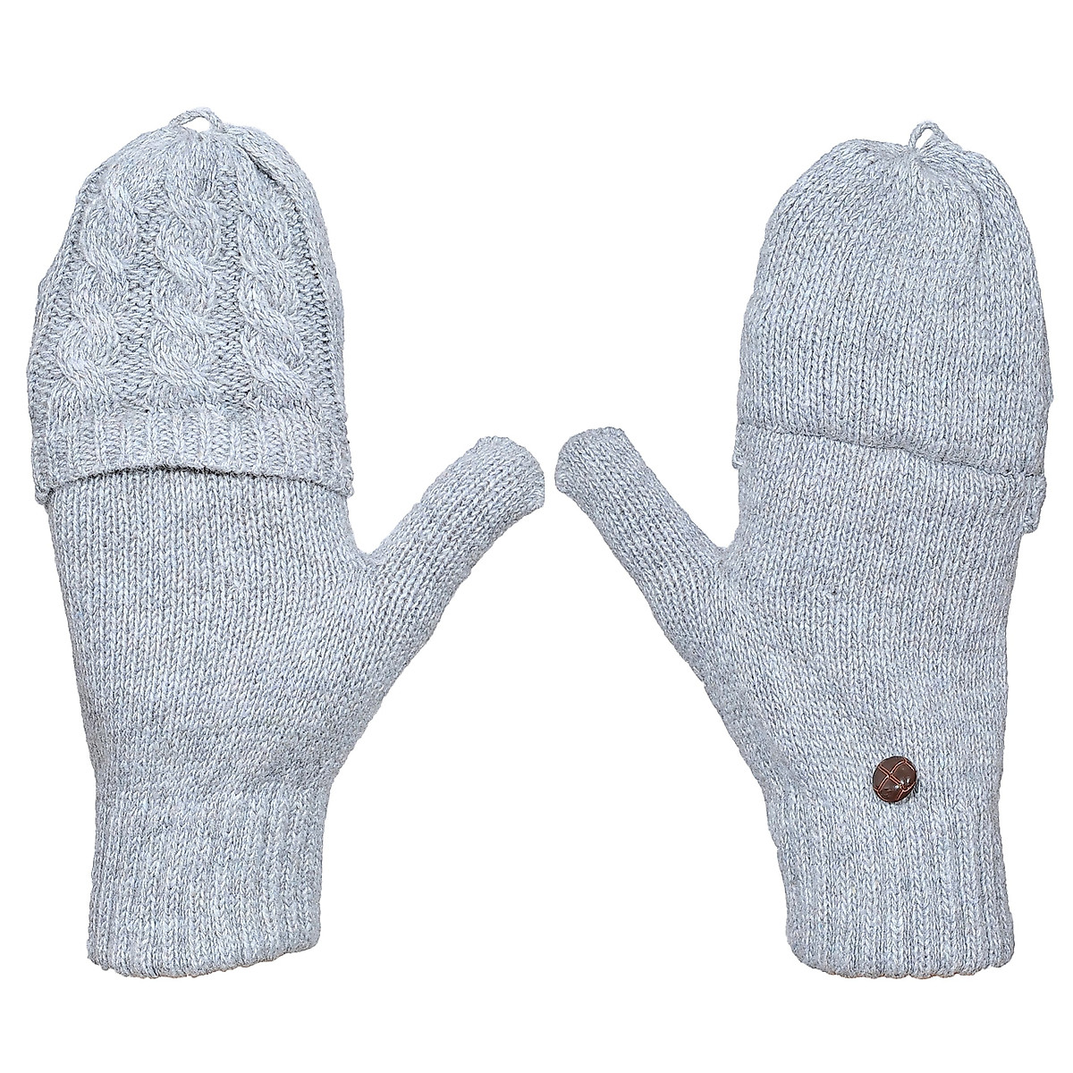 Beurlike Women's Winter Gloves Warm Wool Knitted Convertible Fingerless Mittens (Gray)