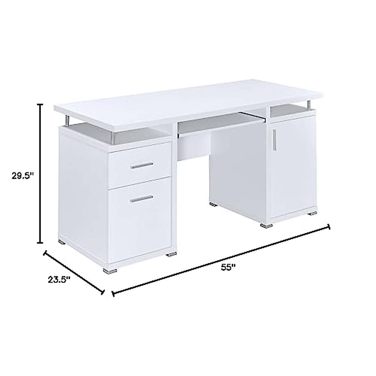 Coaster Furniture Tracy Modern Contemporary 2 Drawer Home Office Computer Desk with Keyboard Tray Storage File Cabinet White 800108