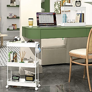 SPACEKEEPER Slim Rolling Storage Cart, Laundry Room Organization, 3 Tier Mobile Shelving Unit Bathroom Organizer Storage Rolling Utility Cart for Kitchen Bathroom Laundry Narrow Places(White)