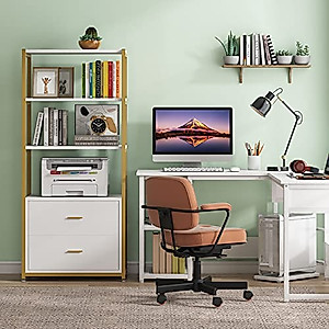 Tribesigns Bookcase, 4-Tier Bookshelf with 2 Drawers, Etagere Standard Book Shelves Display Shelf for Home Office (Gold/White)