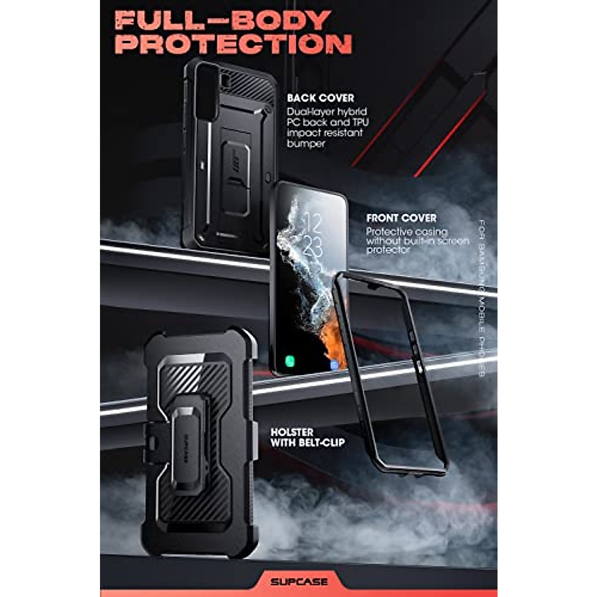 SupCase Unicorn Beetle Pro Series Case for Samsung Galaxy S22 5G (2022 Release), Full-Body Dual Layer Rugged Belt-Clip & Kickstand Case Without Built-in Screen Protector (Black)