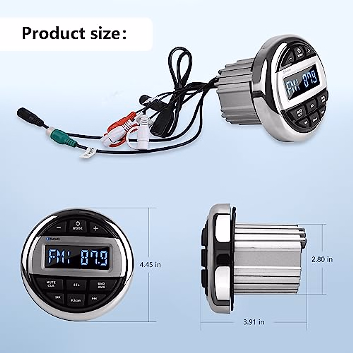 DOODBI Marine Radio Bluetooth Stereo Audio Waterproof Radio Boats FM AM Gauge Stereo Golf Cart Marine Stereo Receiver Audio Systems for RV UTV Yacht