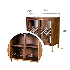 LONYKE Mid Century Modern Dresser, 2 Door Accent Cabinet Woven with Mirror Fronts Clean-Lined Silhouette, Natural