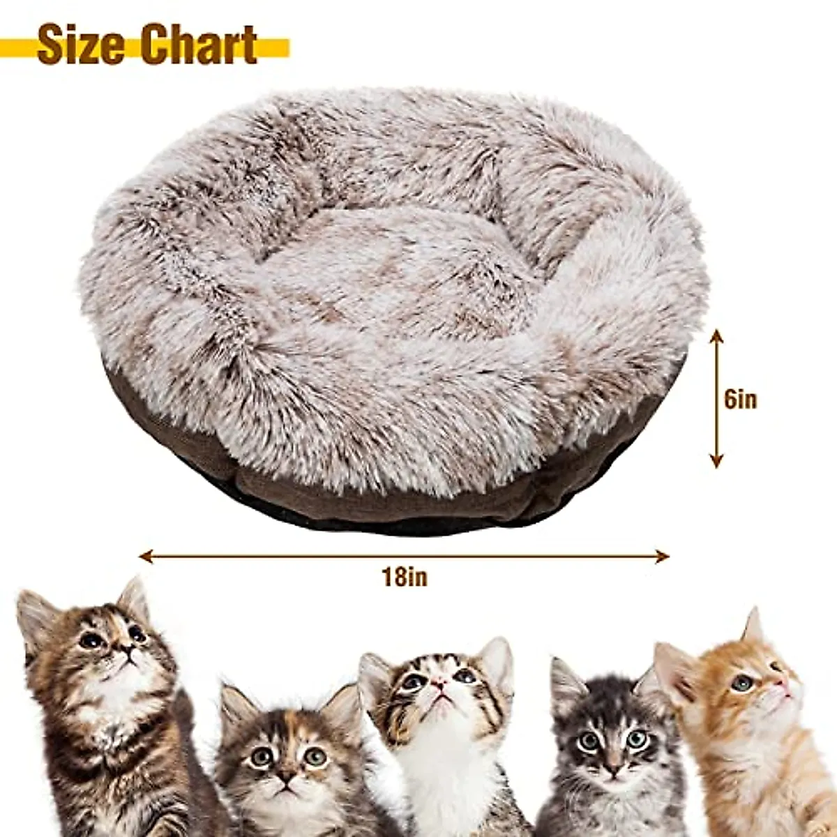 KOOLTAIL Cat Bed, Super Soft Plush Calming Cute Warm Cat Beds for Indoor Warm in Winter, Marshmallow Pet Bed，Anti Anxiety Donut Cuddler Round Dog Kitty Bed Furry Cushion Bed Washable (Brown)