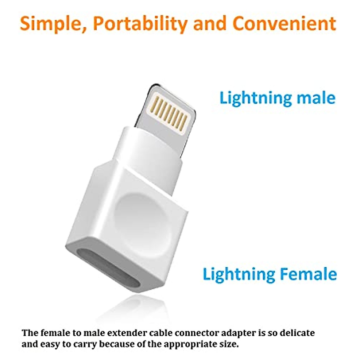 2 Pack [Apple MFI Certified ] Lightning Extender Adapter, iPhone Charger Extension Cable Female to Male Dock Extender for iPhone 13 12 11 X XS XR 8 7 6 5 iPad Charging Audio Video Data Transfer