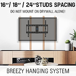 Mounting Dream Fixed TV Wall Mount TV Bracket for 42-70 inch TVs, Low Profile TV Mount with Height Adjustable Holds up to 132 lbs, Max VESA 600 x 400mm, TV Mounts Fit 16'' / 18'' / 24'' Wood Studs