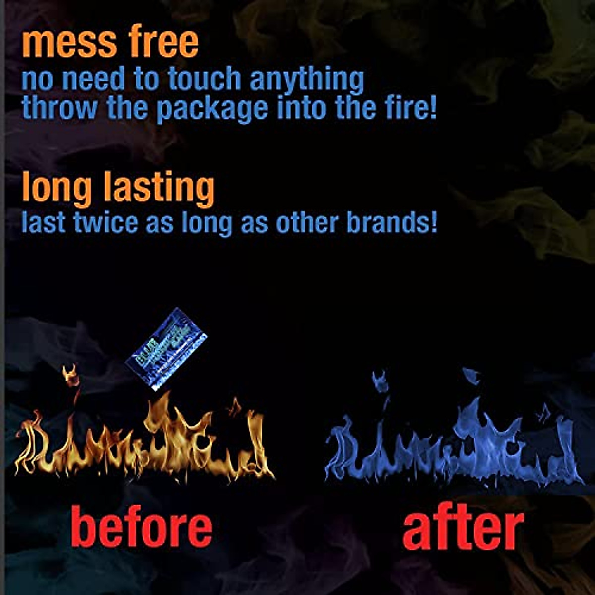 Magical Flames - Blue Flames - Create Blue Vibrant Flames for Fire Pit - (12 Pack) - Campfire, Bonfire, Outdoor Fireplace – Magical, Blue Funky, Mystic Flames – Twice The Color – Half The Price
