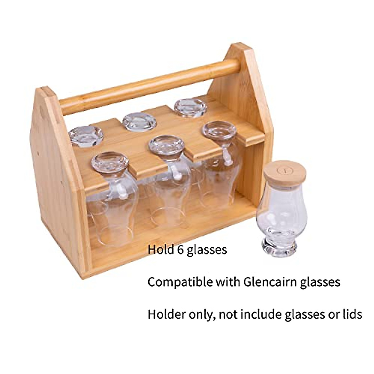 JILLMO Whiskey Glass Holder Rack, Bamboo Caddy Compatible with Glencairn Whisky Glasses, Crystal Whiskey Glasses, Bourbon Glasses
