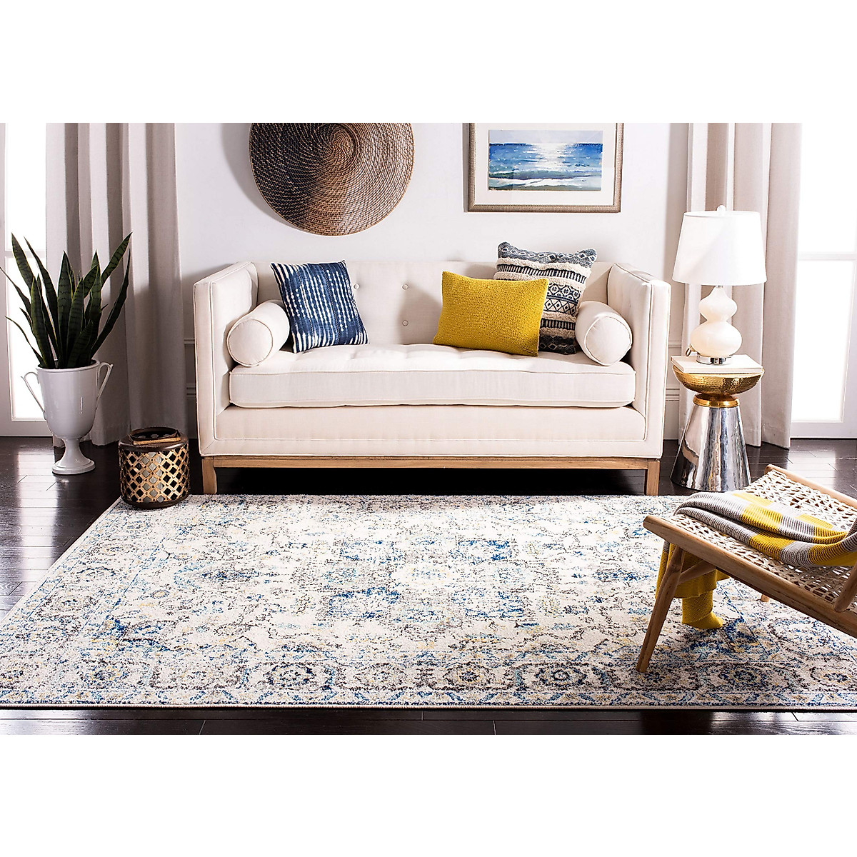 SAFAVIEH Madison Collection Area Rug - 9' x 12', Grey & Ivory, Snowflake Medallion Distressed Design, Non-Shedding & Easy Care, Ideal for High Traffic Areas in Living Room, Bedroom (MAD603F)