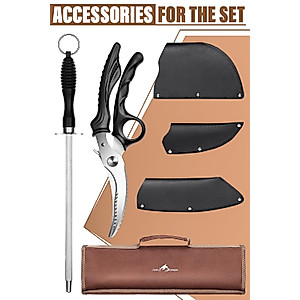 Purple Dragon 9 pcs Chef Knife Set, High Carbon Steel Hand Forged Meat Boning Carving Cleaver Butcher Knife with Accessories for Kitchen, BBQ Camping Knives Set with Roll Bag