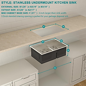 Lordear 28 Inch Undermount Kitchen Sink Double Bowl Stainless Steel 16 Gauge Undermount Workstation 60/40 Kitchen Sink with Smart Low Divider 28x19 Inch Double Basin Under Counter Kitchen Sinks