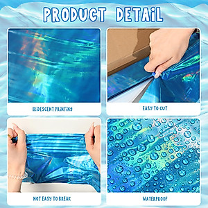 1 Roll 1200 Inch X 54 Inch Iridescent Under The Sea Tablecloth Ocean Wave Tablecloth Plastic Disposable Iridescent Table Covers Backdrop for Ocean Under The Sea Mermaid Pool Beach Party Decorations
