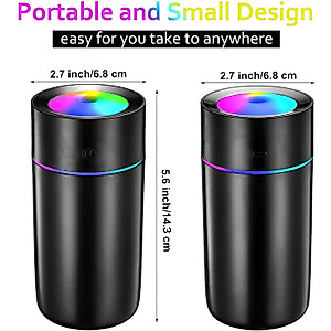 Humidifiers for Bedroom Portable Mini Humidifier with 7-color Lights, Auto Shut-Off Small Desk Humidifier [2 Mist Modes] Super Quiet USB Personal Humidifier for Bedroom, Car, Office, Travel, Plants