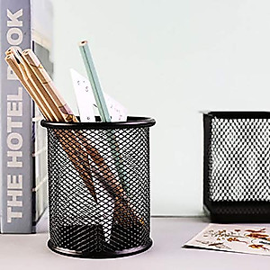 Nicunom 12 Pack Metal Pen Holder Mesh Pencil Holder Desk Organizer Mesh Round Pen Cup Pencil Cup for Desk Office Pen Organizer, Black