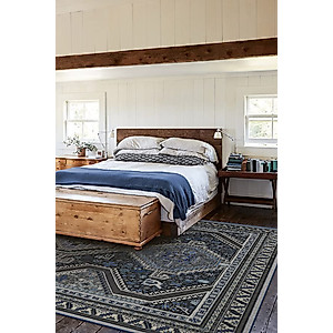 RUGGABLE Zareen Washable Rug - Perfect Boho Area Rug for Living Room Bedroom Kitchen - Pet & Child Friendly - Stain & Water Resistant - Steel Blue 9'x12' (Cushioned Pad)