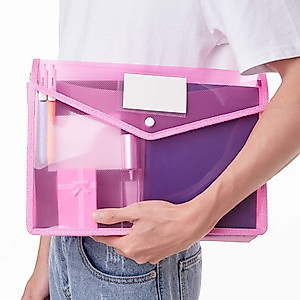 7 Pack A4 Plastic Wallet Folder Envelopes with Closure and Label Pocket, 2.8" Expansion, Letter Size, Clear Poly File Folders Holder Documents Organizer Expandable for School Home Work Office