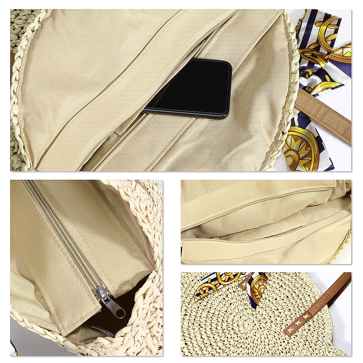 Straw Bag Round Summer Bag Large Woven Beach Bag Purse Shoulder Bag for Women Vacation Tote Handbags