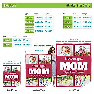 Zivodoon We Love You Mom 4 Photos Mother's Day Best Gift Custom Collage Blanket with Picture Upload Best Gifts for Mom,Bed Blanket Presents to Dear Mom Gifts for Mom