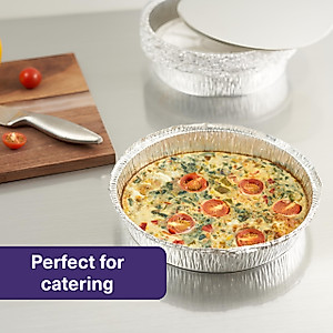 MATANA 9" inch Round Aluminum Pans with Lid (40 Pack) Freezer & Oven Safe Tin Foil Tray | Ideal for Pie, Cake, Baking, Cooking, Roasting, Reheating