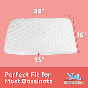 Baby Bassinet Mattress Pad - Oval Bassinet Mattress 30x15x2 with Waterproof, Washable, Zippered and Breathable Bassinet Mattress Topper Cover - Oval Baby Mattress Fit for Moses Basket & Cradle