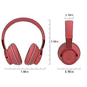 MIANHT Active Noise Cancelling Headphones Hi-Res Audio Deep Bass Ear Cups for Travel Home Office Wireless Over Ear Bluetooth Headsets (Red)