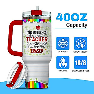 99OWL For Teachers Pencil Tumblers Appreciation Music White Red Steel Insulated Gift Modern Pack, Teacher Gifts, Tumbler 40 Oz With Handle Lid And Straw, Teacher Influence Colorful