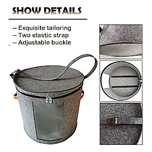 Aeeteek Hat Storage Box 19" D x 17" H Portable Felt Organizer Bucket Foldable Large Capacity Bag Round Travel Hat Container with Dust Proof Lid, Stuffed Animal Toys and Clothes Storage Bin (Grey)