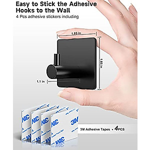 YOGEERNIC 2 PCS Adhesive Towel Hooks for Wall, No Drilling Removable Wall Hooks for Hanging, Heavy Duty Robe and Towel Hooks for Bathroom Bedroom Kitchen Hotel(Matte Black)