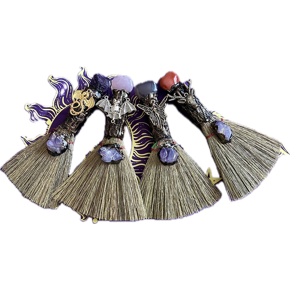 Crystal Amethyst Quartz Stone Witch Broomstick, Craft Decor, Gift (Rose Quartz)