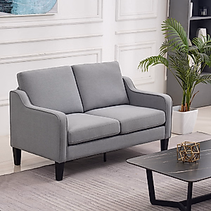 VINGLI Loveseat 53" Small Couch Loveseat Sofas for Living Room Mid Century Modern Sofa Couch Light Grey Love Seat Couches with Scooped Arms for Small Spaces, Bedroom, Apartment, Studio