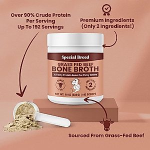 19oz Bone Broth Powder for Dogs and Cats - 192 Scoops - Dog and Cat Food Topper, Grass Fed Beef Broth Supplement
