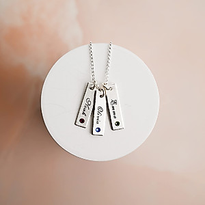 Unity in Three with Swarovski Setting Personalized Charm Necklace. Customized Pendants with Names of Your Choice. Choose Up to 3 Birthstones, and 925 Chain. Gifts for Her