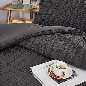 AveLom Dark Grey Comforter Queen Size Set with Sheets - 7 Pieces Bed in a Bag Seersucker Complete Bedding Set, All Season Lightweight Bed Set with Comforter, Sheets, Pillowcases & Shams