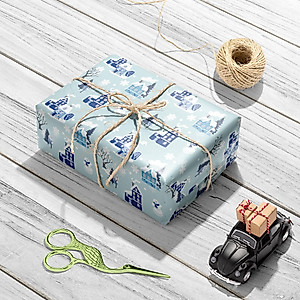 RiukRaiu Blue Christmas Wrapping Paper for Kids Adults - Winter Forest & Reindeer, Polar Bears, Country Houses, Holiday Cookies Designs - Xmas Gift Wrap with 6 Jumbo Sheets, 40 x 28 Inches Each