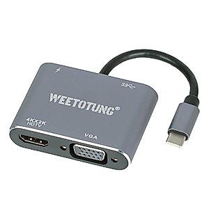 USB to Hdmi VGA Adapter Type-c 4 in 1 Hub to 100W PD 4K HDMI VGA and USB 3.0 Adapter Support Screen Projection and USB Multimedia Files Reading for Office iPad MacBook Pro/Air PC and Chromebook