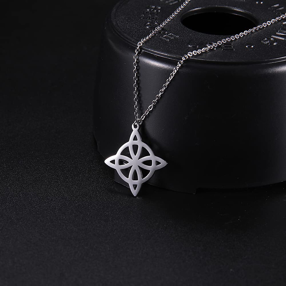 TEAMER Stainless Steel Witch Celtic Knot Witchcraft Necklace for Women Geometric Pendant Vintage Jewelry (Style 1 - Silver)