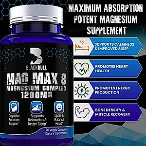 Blackbull MagMax Magnesium Complex 1200 mg -90 Capsules | L-Threonate, Glycinate, Citrate, Chelate, Bisglycinate, Malate, Aspartate, Taurate | Calm and Sleep