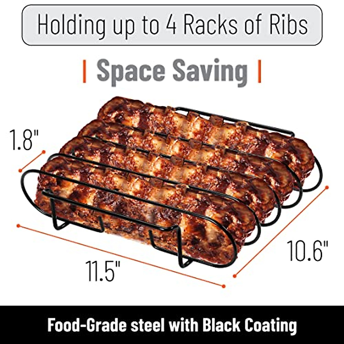 UNCO- Stainless Steel Rib Rack, Holds Up to 4 Full Racks of Ribs, Rib Rack for Smoking, Smoker Rack, Rib Racks for Grilling and Smoking, Nonstick Rib Rack, Bbq Rib Rack, Rib Rack Smoker, Rib Stand
